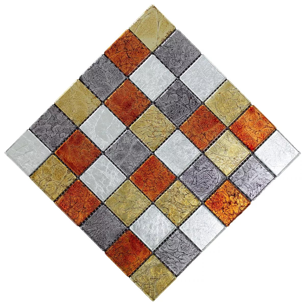 Sample Glass Mosaic Tiles Curlew Red Brown Silver Q48 4mm
