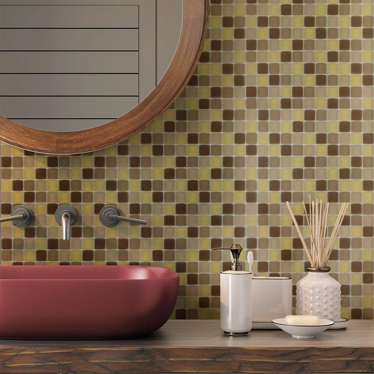 Glass Mosaic Tiles Ponterio Frosted Brown Mix