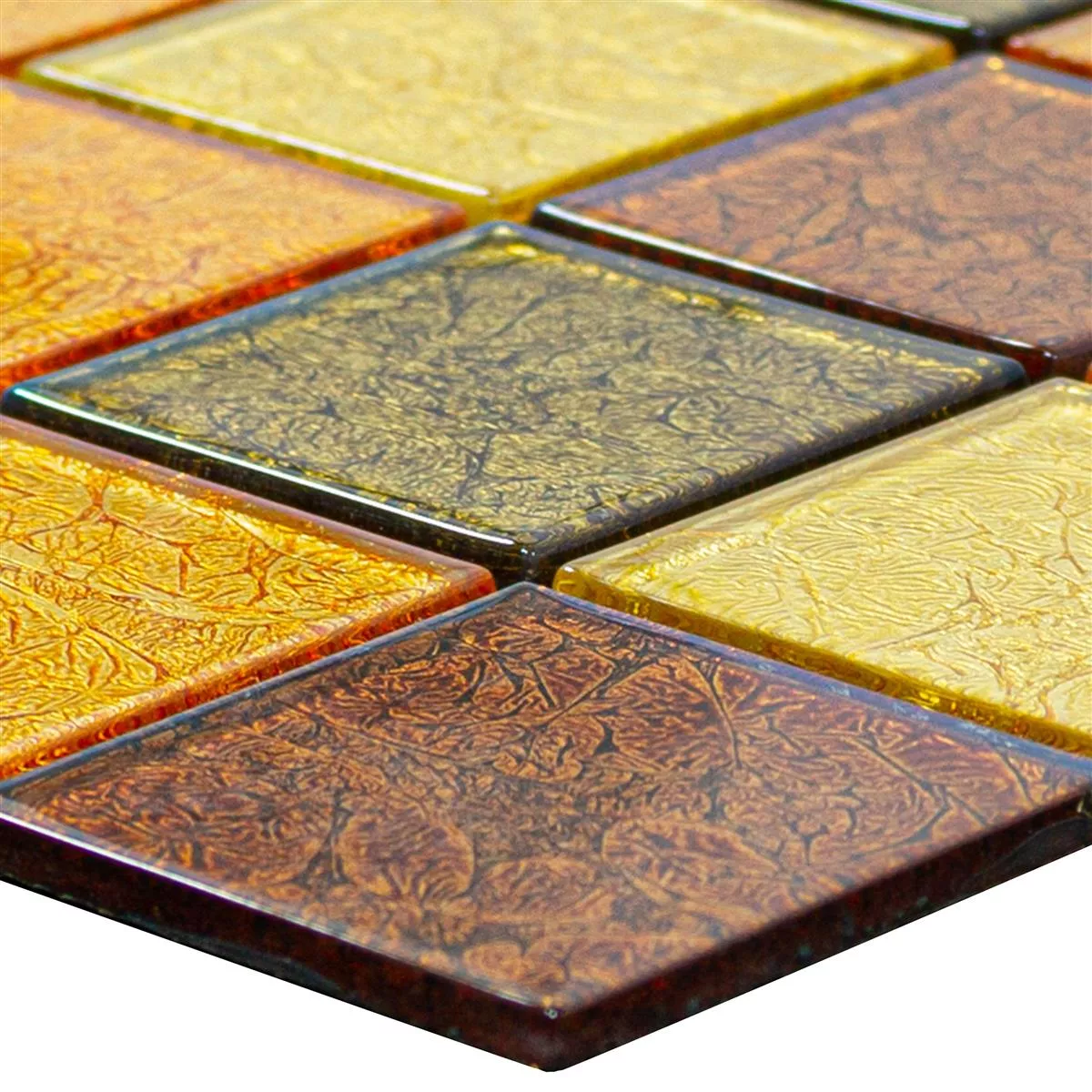 Sample Glass Mosaic Tiles Curlew Yellow Orange Q48 4mm