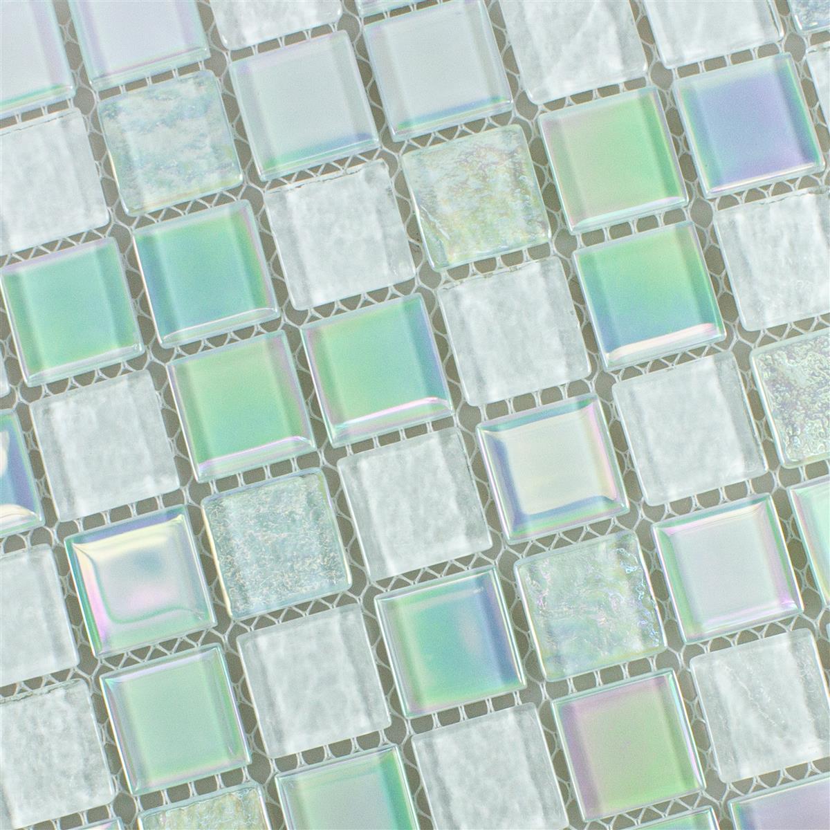 Sample Glass Mosaic Tiles Nacre Effect Manor Blanc - Color: White